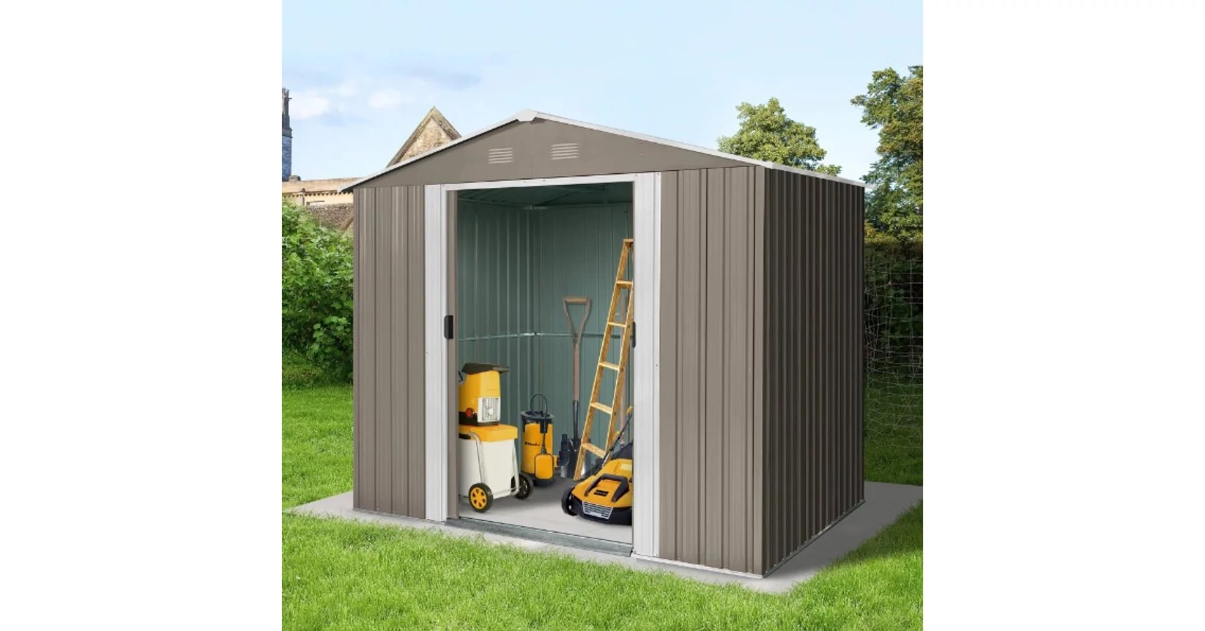 Riwall RMSA 6x8 brown fém kerti tároló 2,4m x 1,7m